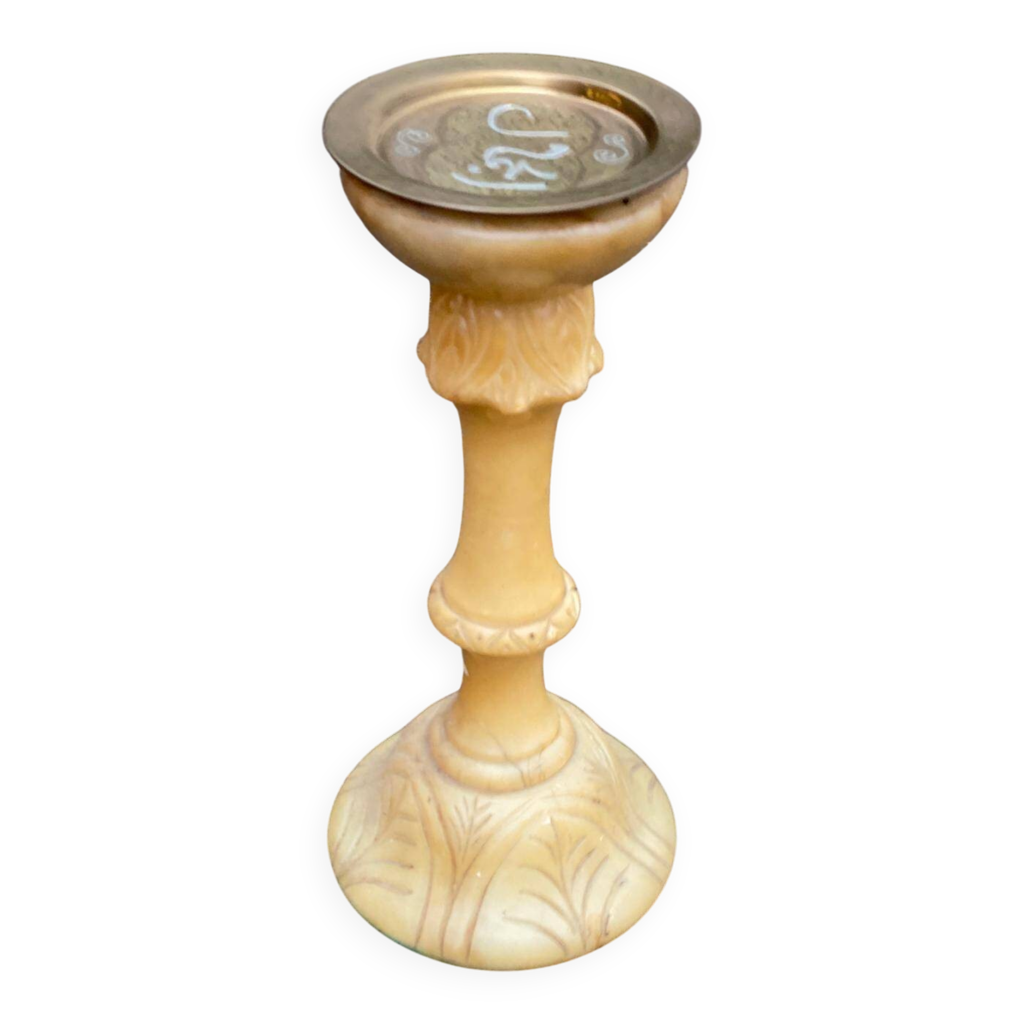 Sellette ronde pied central en marbre albâtre sculpté 52cm | Selency