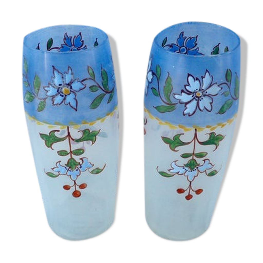 Paire de vases anciens Art nouveau en verre émaillés Legras Montjoye | Selency