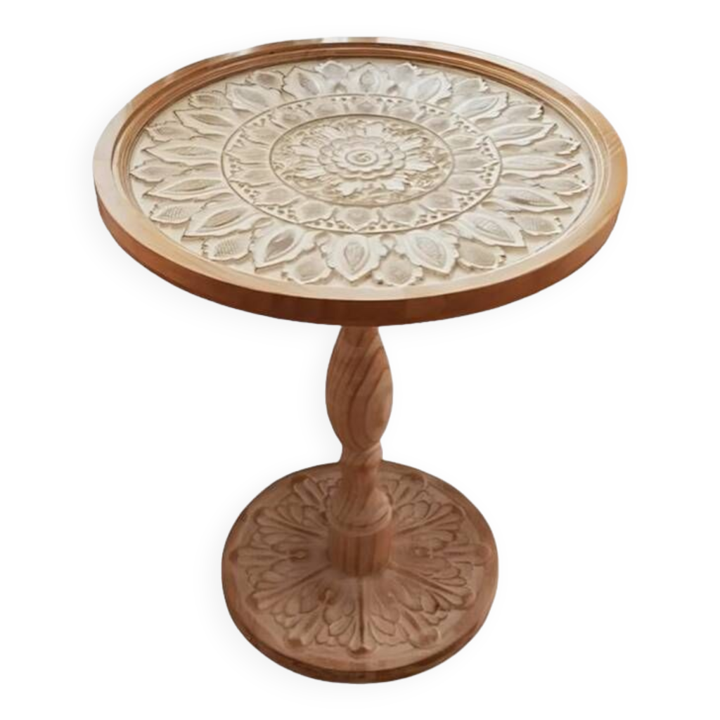 Table d’appoint ronde vintage en bois massif, style rétro Français ...