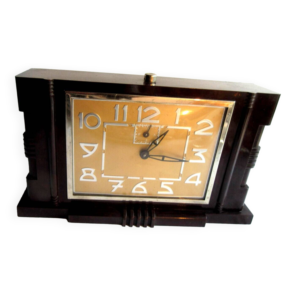 Ancien réveil Art Déco signé JAPY bakélite grenat, verre bombé ...