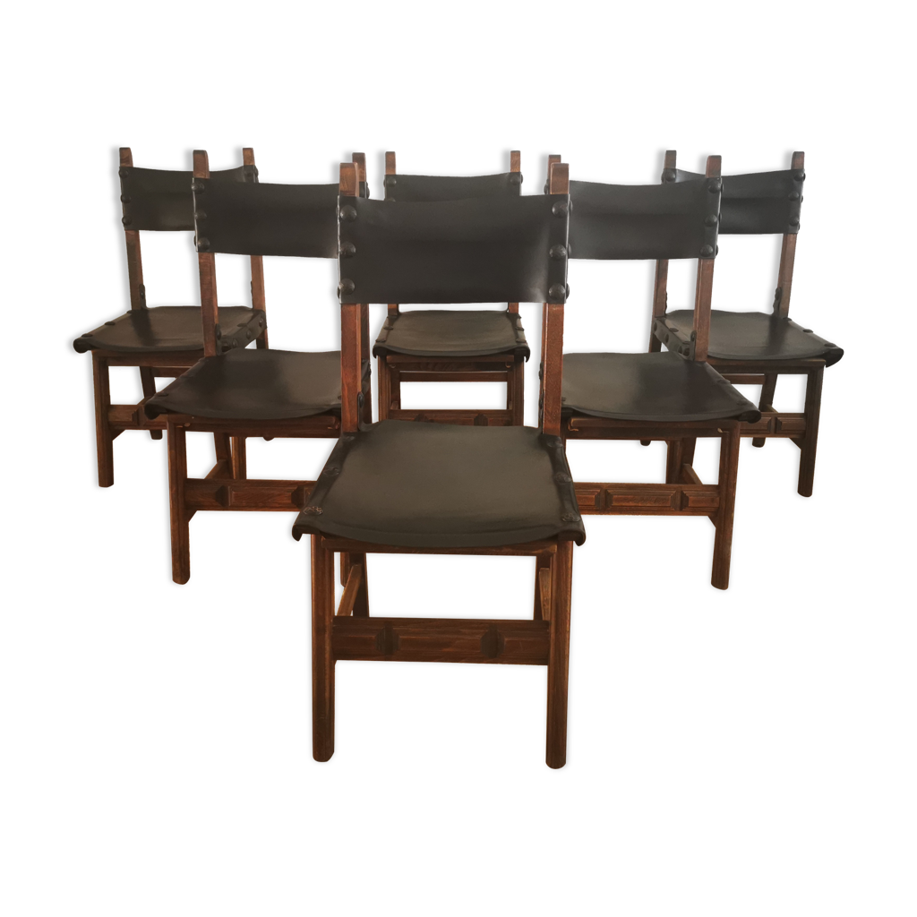 Suite of 6 brutalist vintage chairs "Castilian" by Navarro Argudo 70s ...