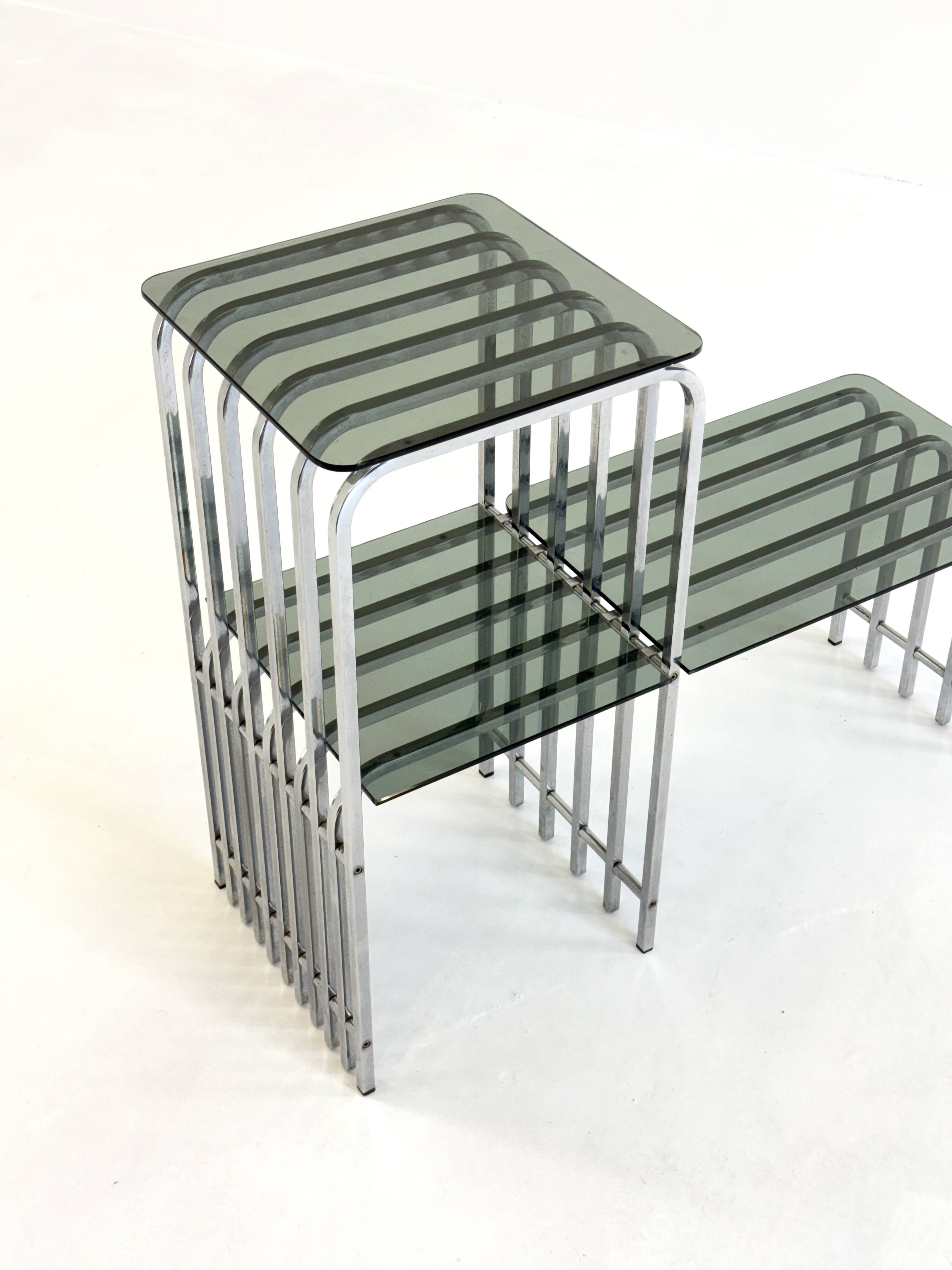 Tubular Frame Side Table with Smoked Glass Top in Space Age Style | Selency