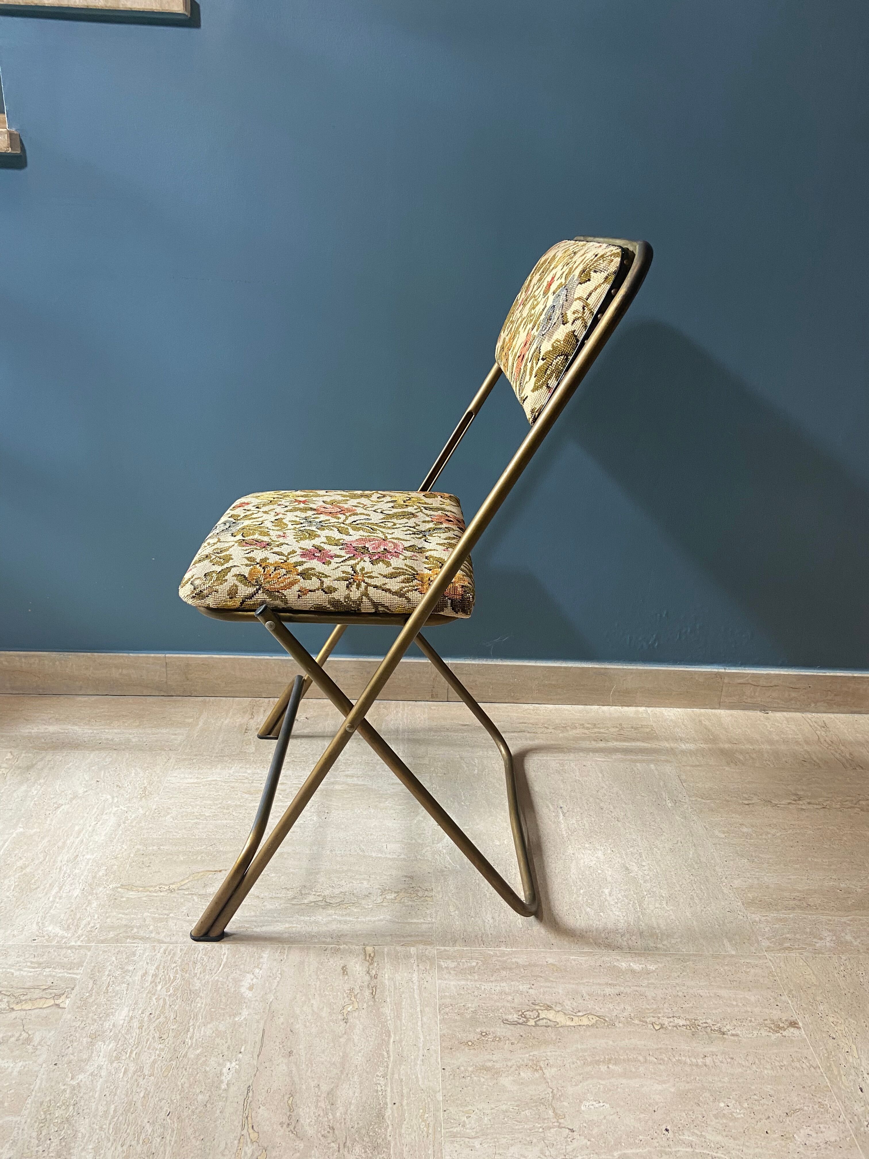 Chaise pliante vintage Lafuma Chantazur tissu fleuri 1970 | Selency