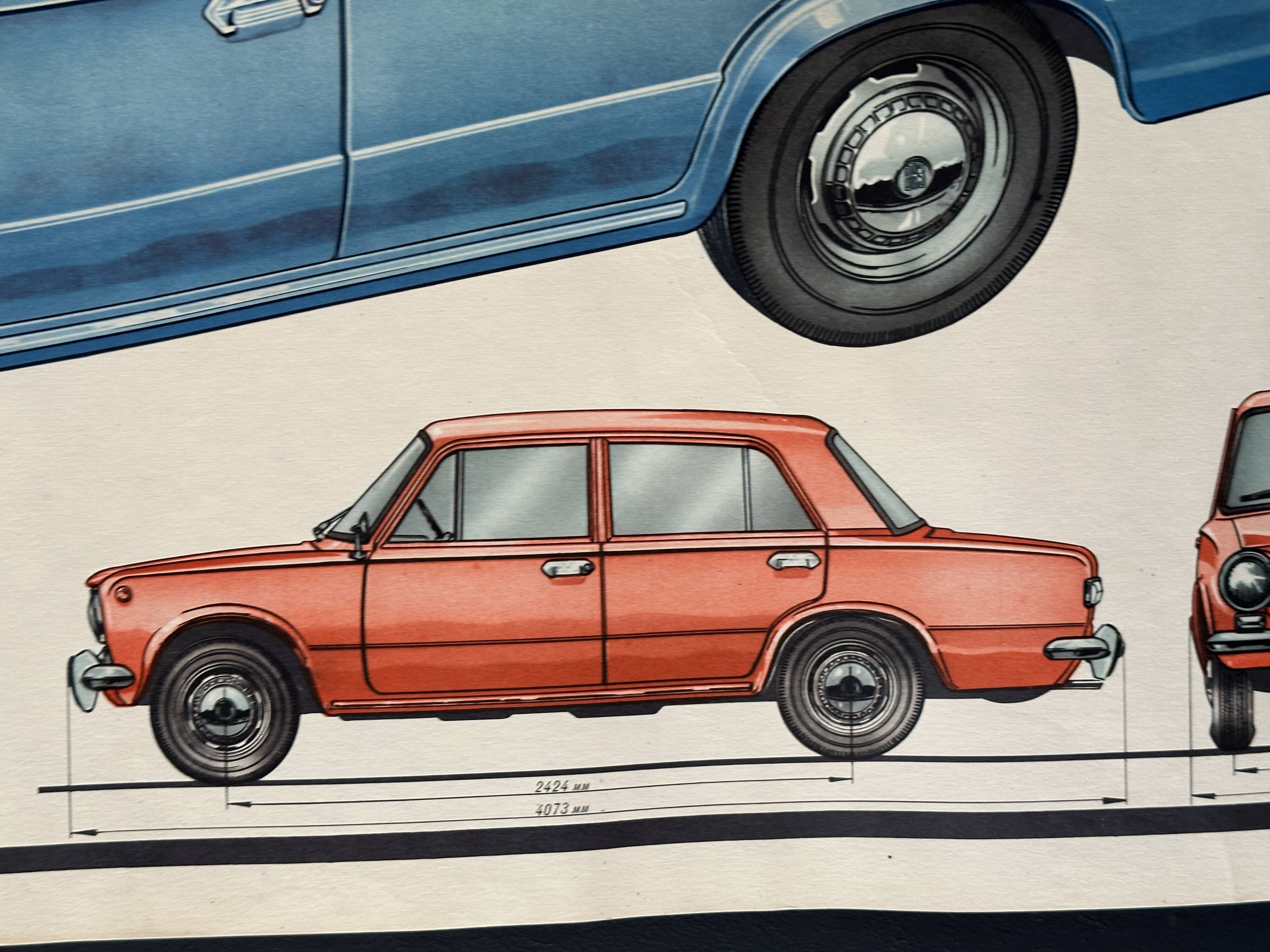 Fiat 124 Lada USSR Technical Drawing Poster | Selency
