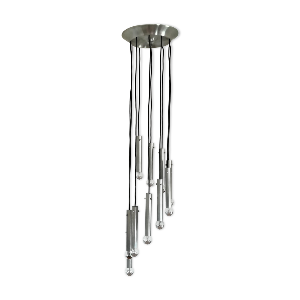 Lustre cascade en aluminium brossé à 10 bras de lumière design vintage ...