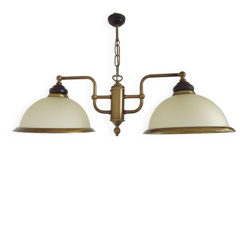 French Mid Century Bronze Effect Metal Double Billiard Light Glass ...