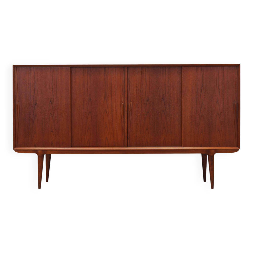 Buffet haut en teck, design danois, années 1970, fabriqué par Omann Jun ...