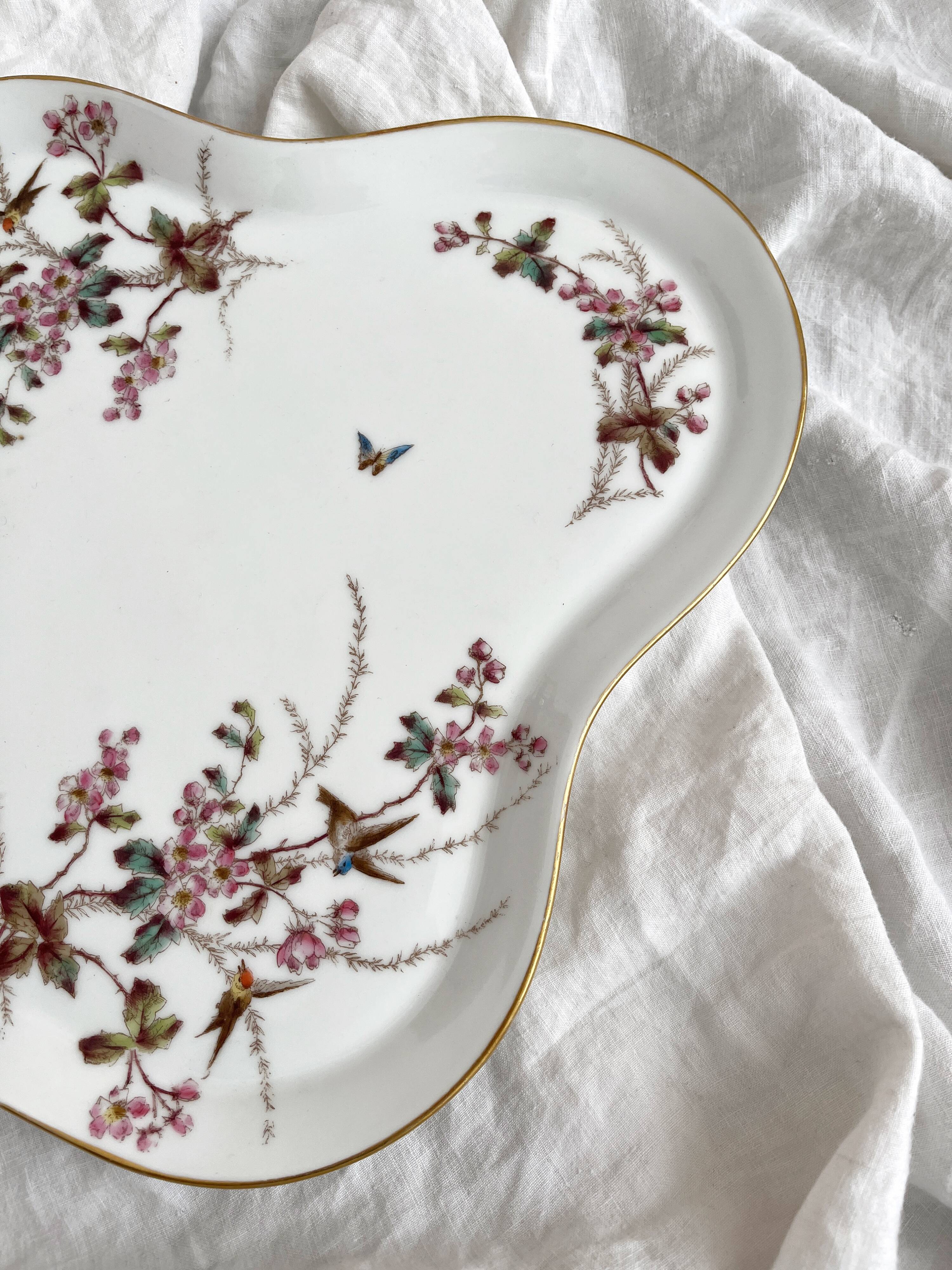 Plat polylobé en porcelaine ancienne décor oiseaux Haviland 19eme ...