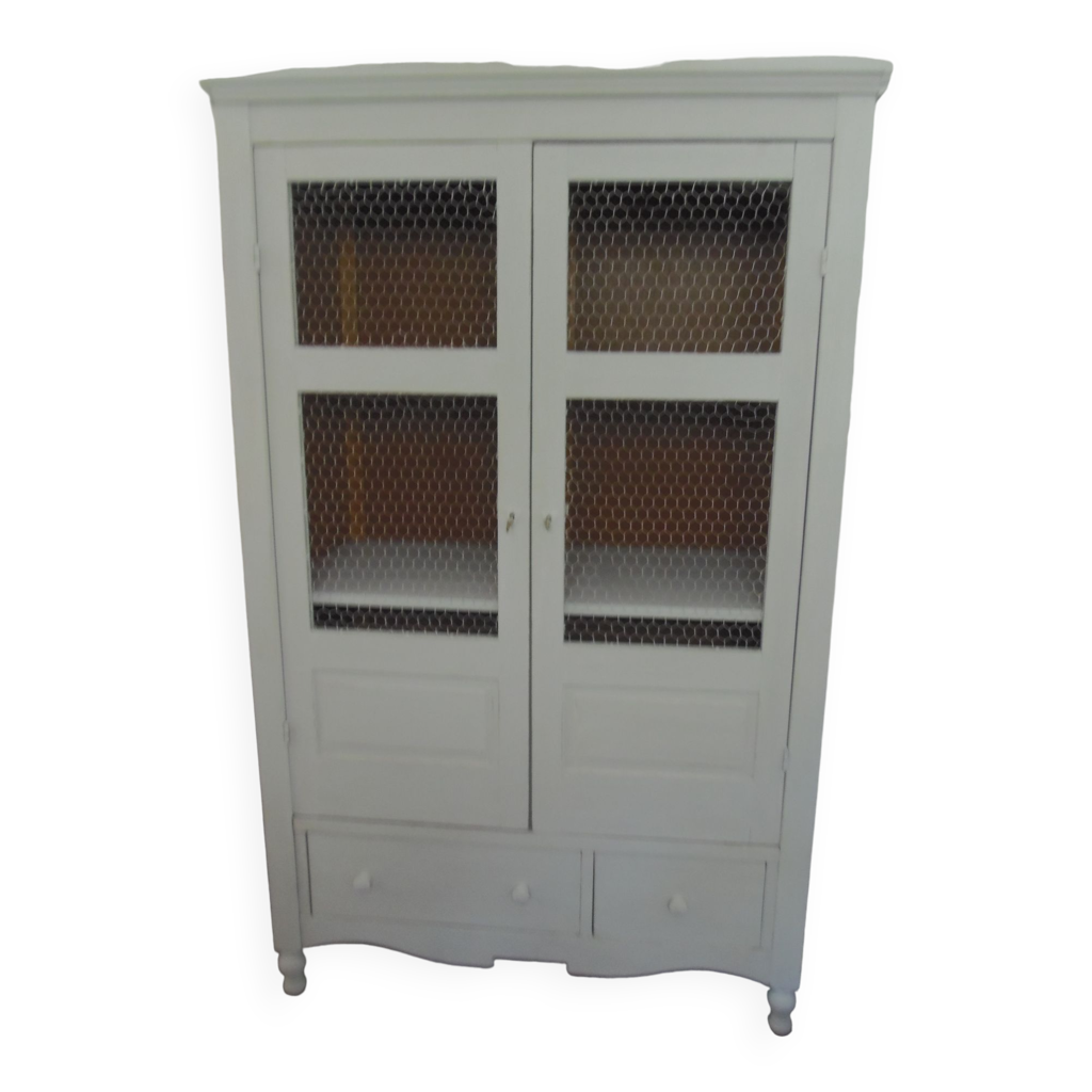 Armoire, vaisselier, lingère 2 portes grillagées, patinée gris perle ...