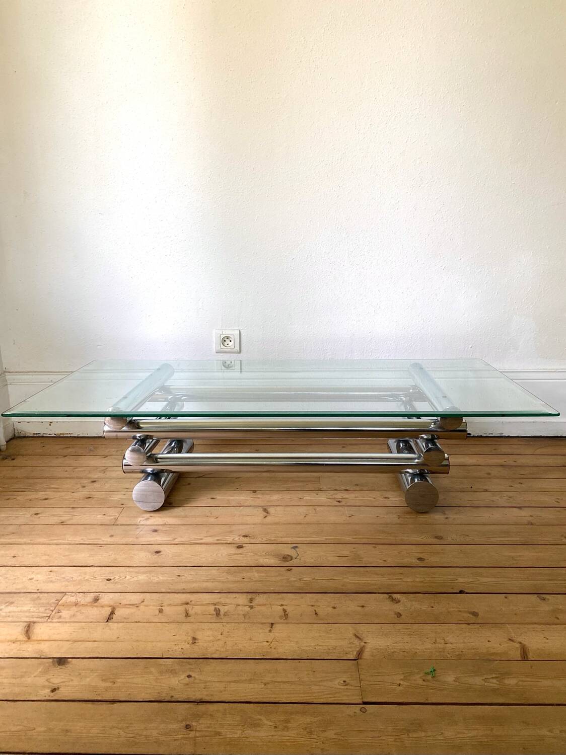 Table basse tubulaire chrome et verre Italienne vintage 1970 | Selency