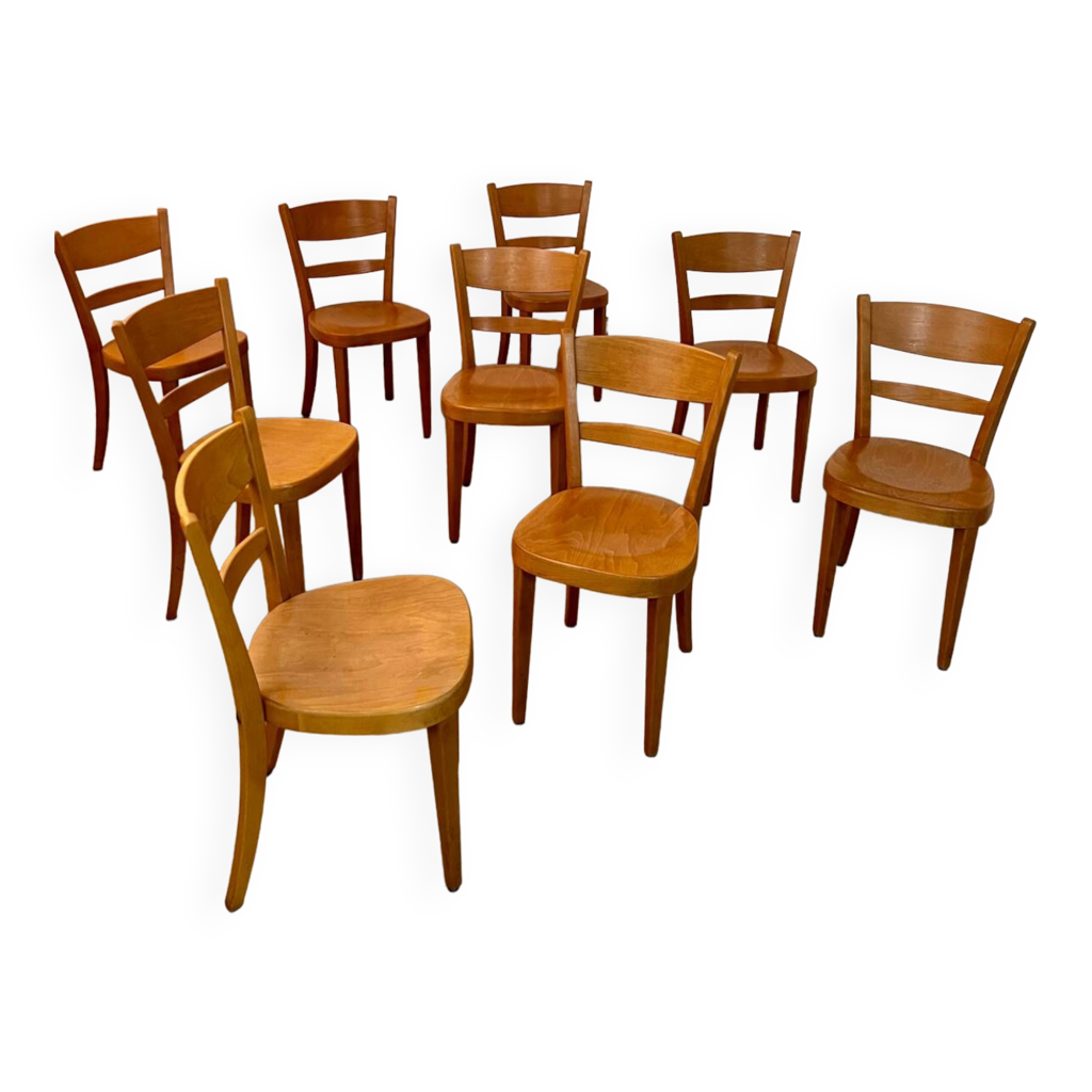Lot de 9 chaises de bistrot vintage en bois design Horgen Glarus | Selency