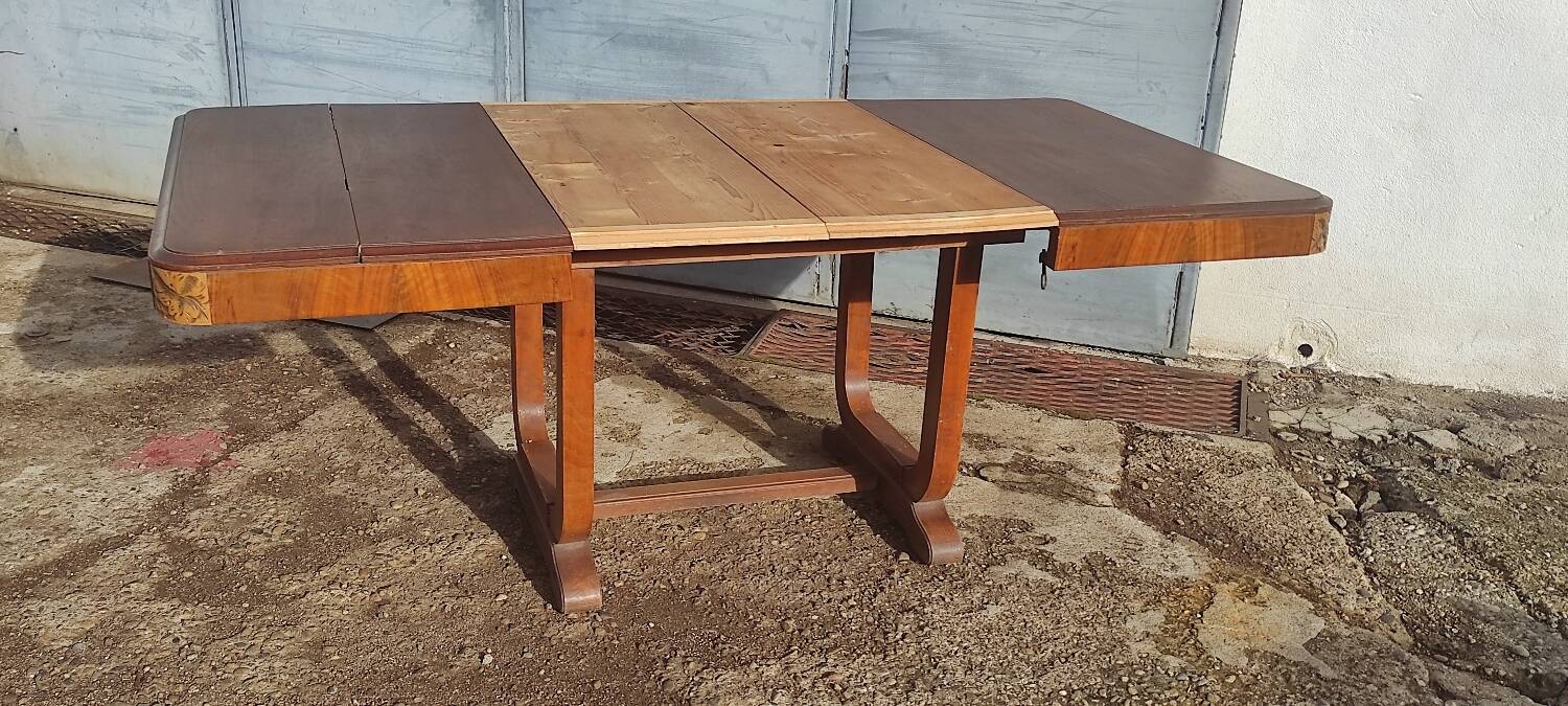 Table art déco rectangulaire ancienne extensible avec rallonges pieds lyre | Selency