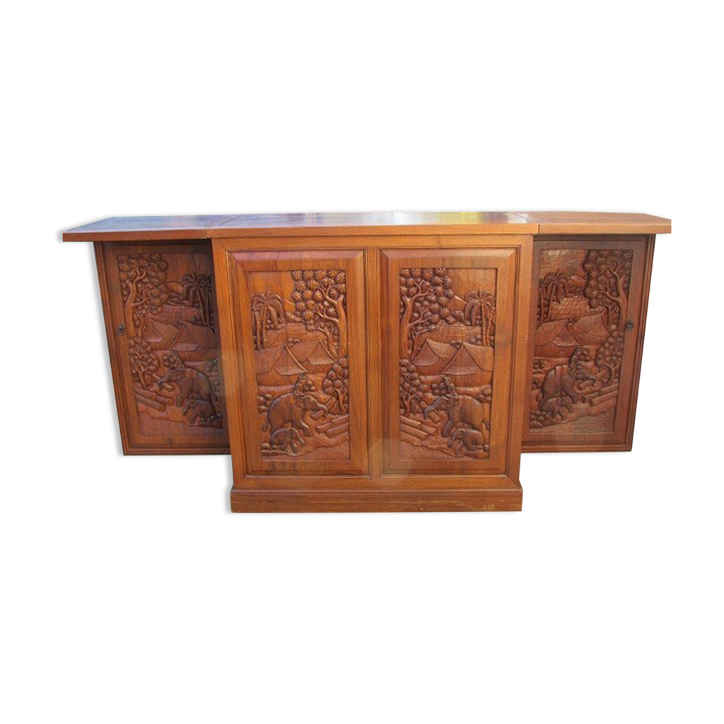 Meuble bar Thaîlandais en teck massif, ouvrant | Selency