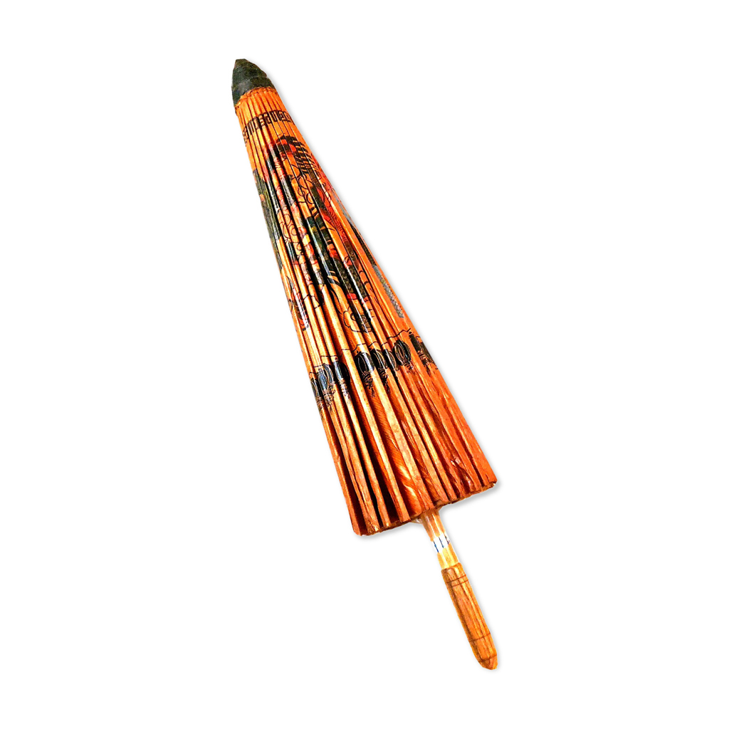 Ancienne ombrelle chinoise en papier de riz à décors dragon | Selency