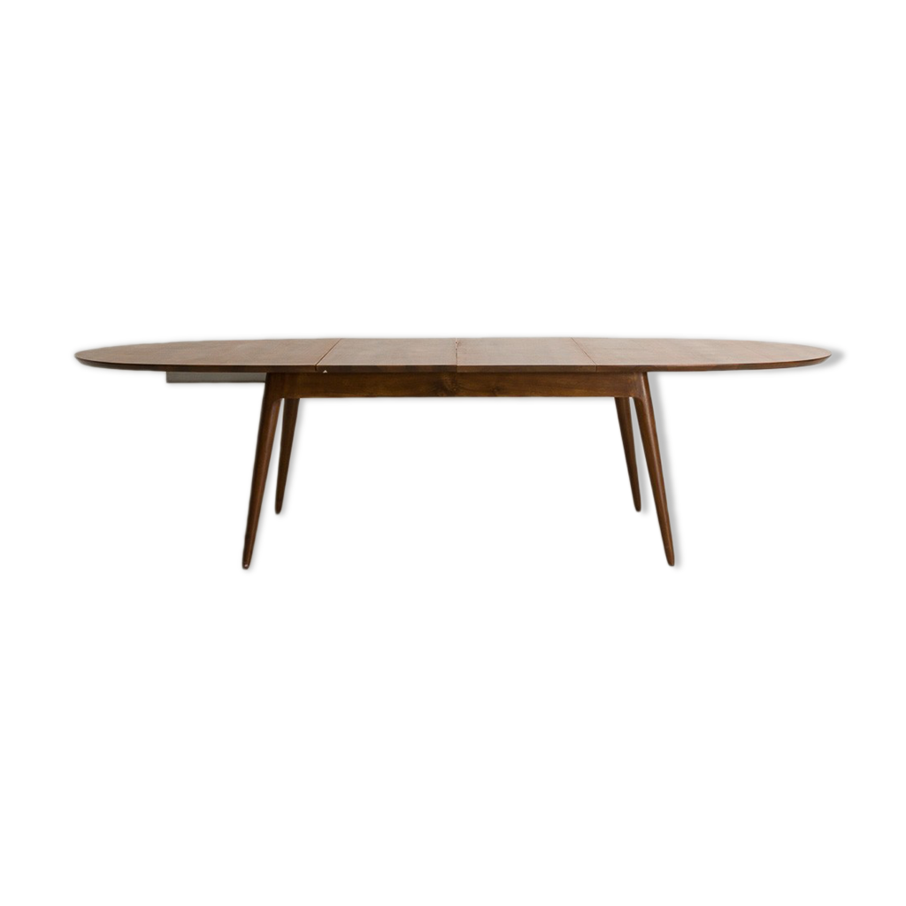 Table à manger sur-mesure en noyer massif avec 4 rallonges, pour 6 à 16 ...