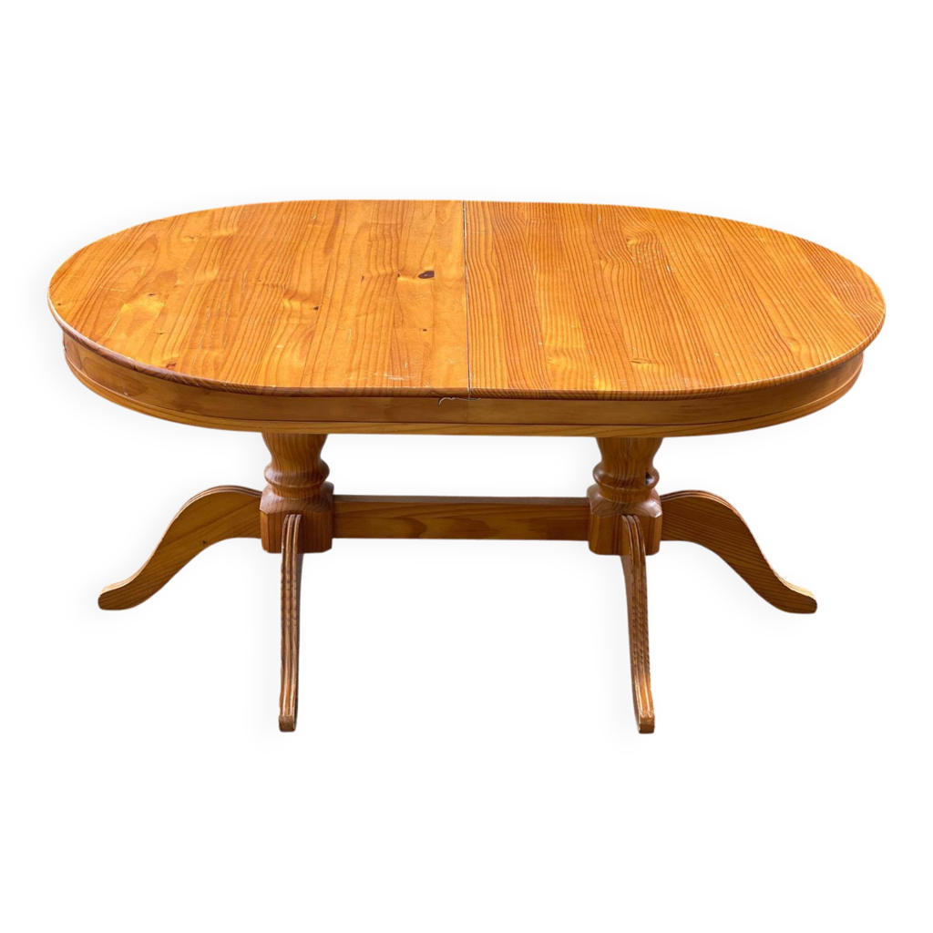 Table de ferme ronde ovale en bois massif pin extensible 200cm | Selency