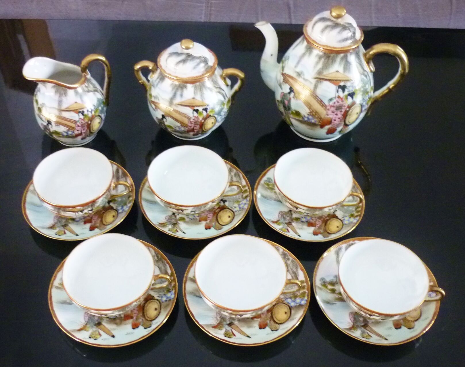 Ancient tea set Japan Kutani porcelain, Meiji period, hand-painted ...