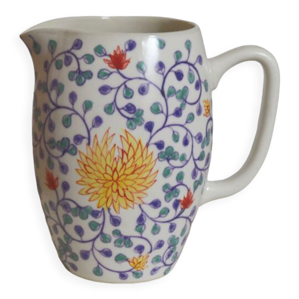 Pichet artisanal peint à la main avec motifs colorés | Selency