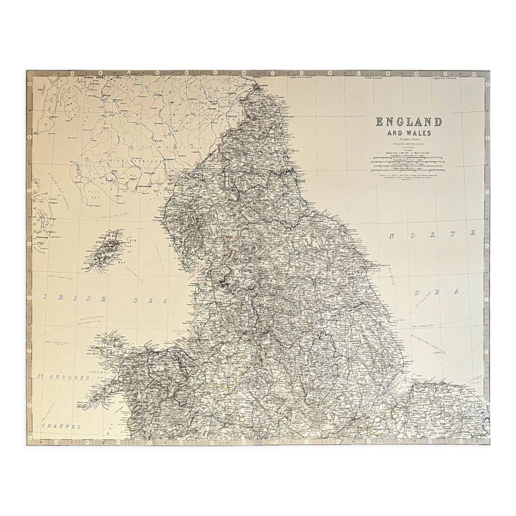Antique Map of Northern England and Wales circa 1869 Keith Johnston ...