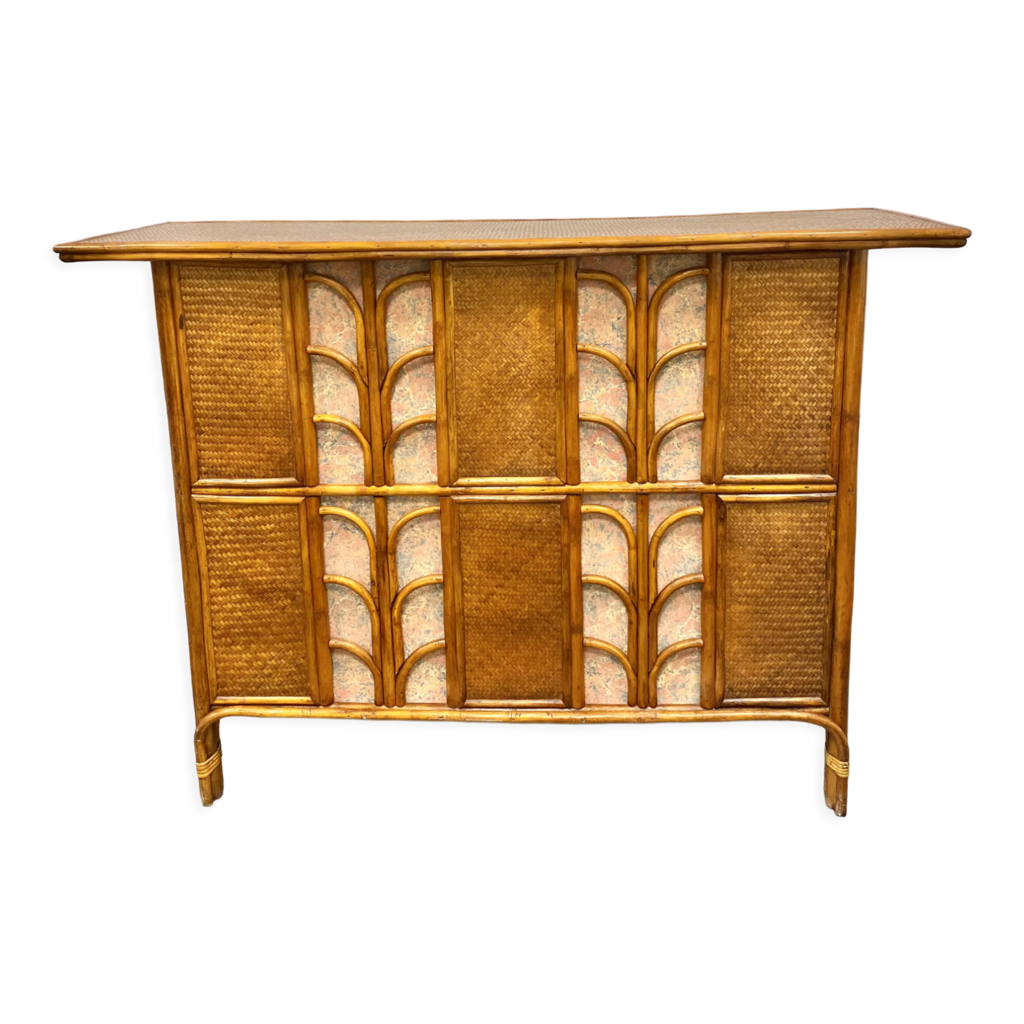 Meuble bar en rotin tressé vintage | Selency