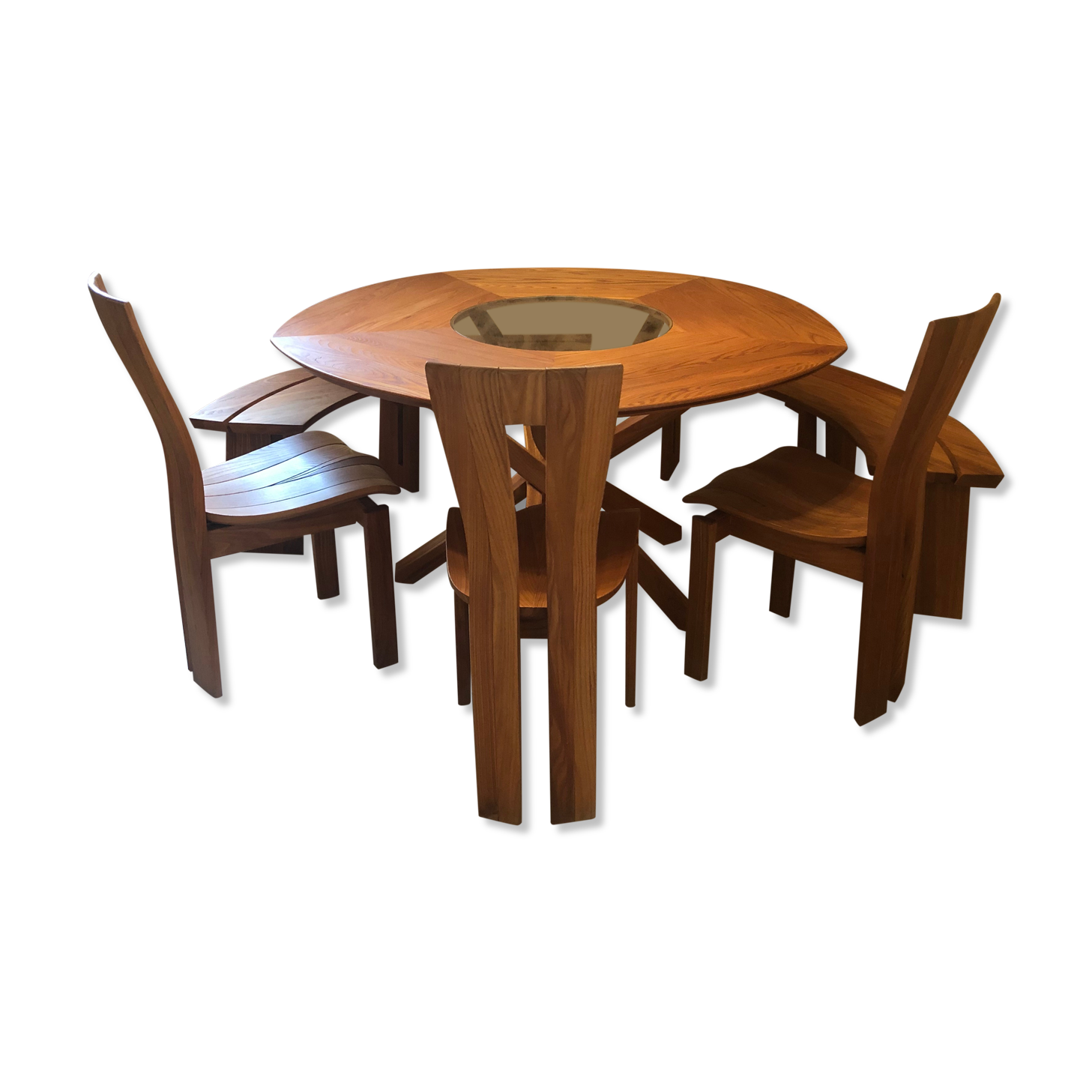 Table et sièges en orme massif ébénisterie Seltz collection turf | Selency