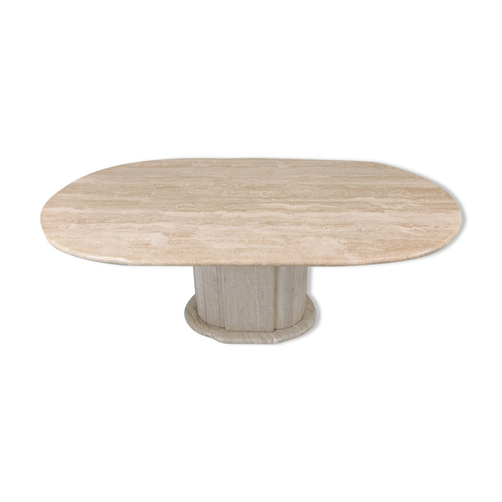 Table à manger ovale vintage en travertin, années 1970 | Selency
