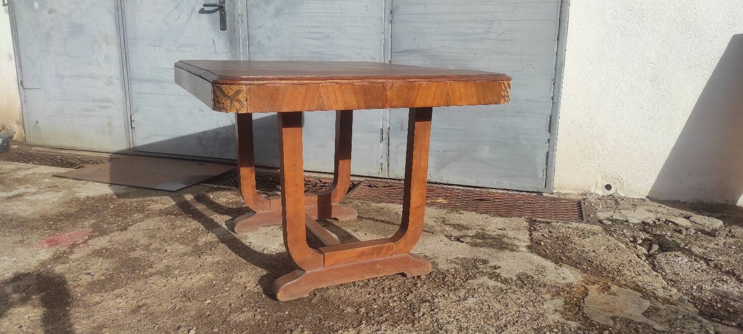 Table art déco rectangulaire ancienne extensible avec rallonges pieds lyre | Selency