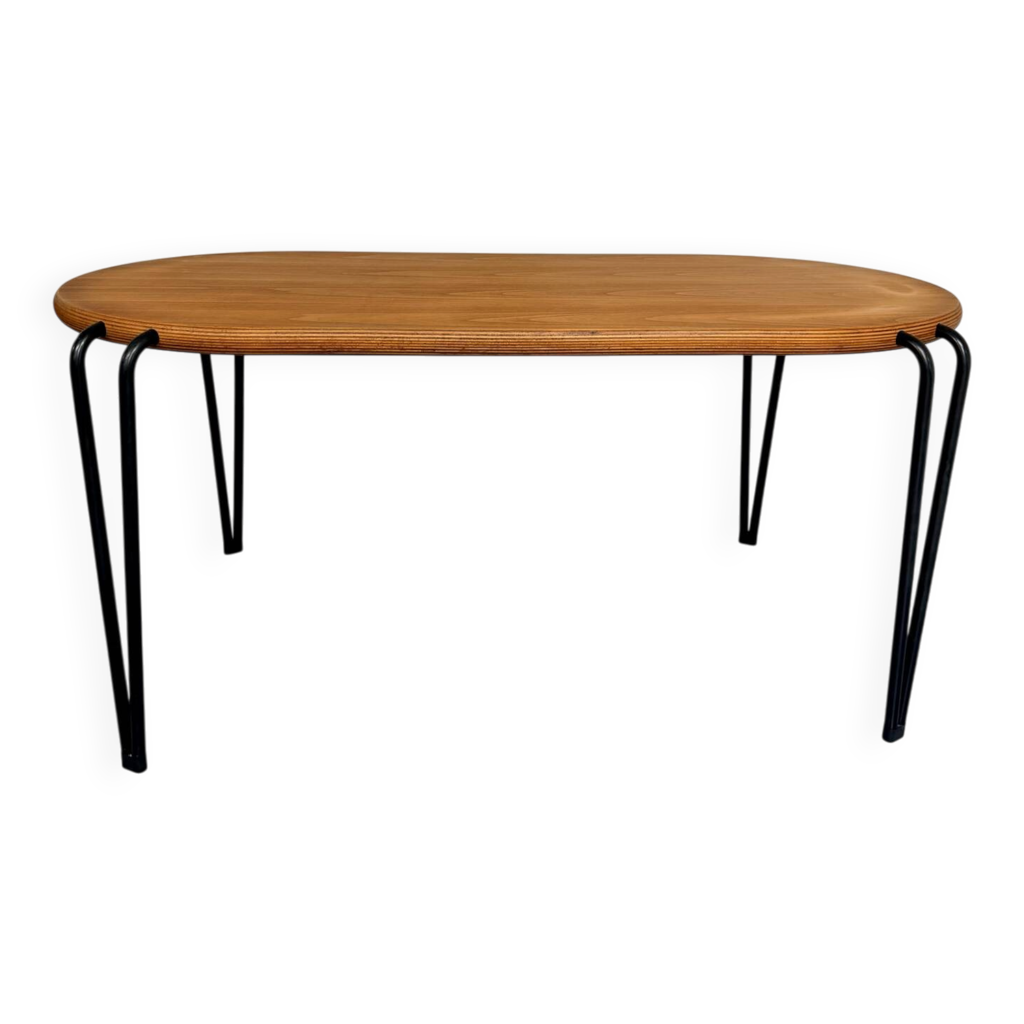 Table de repas bois massif pied tubulaire design des an 80 postmoderne ...