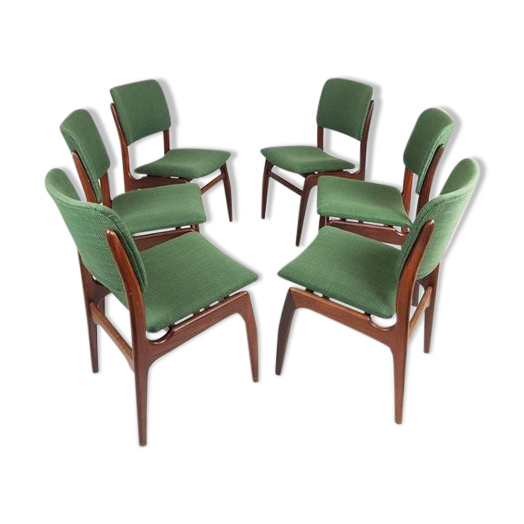 Set de 6 chaises vintage tissu teck vert | Selency