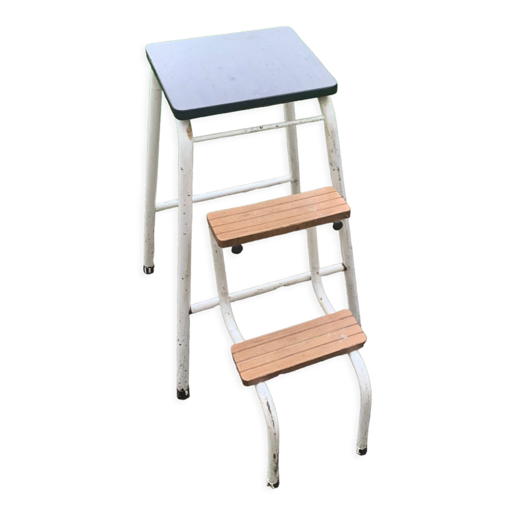 Tabouret escabeau dépliant assise formica marche en bois et structure ...
