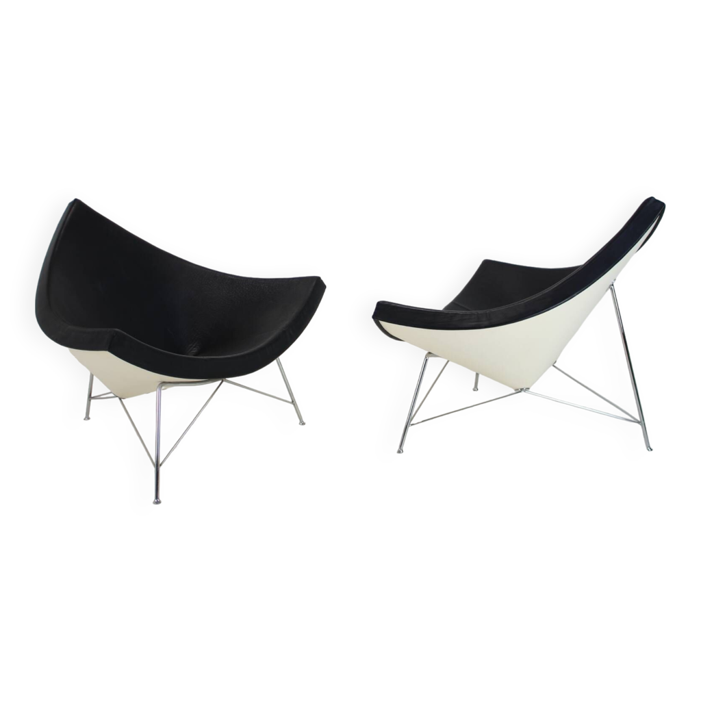 Set of Two Leather Original George Nelson Coconut Chairs, Vitra | Selency