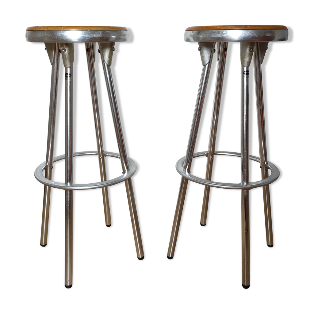 Tabourets Indecasa en aluminium et bois | Selency