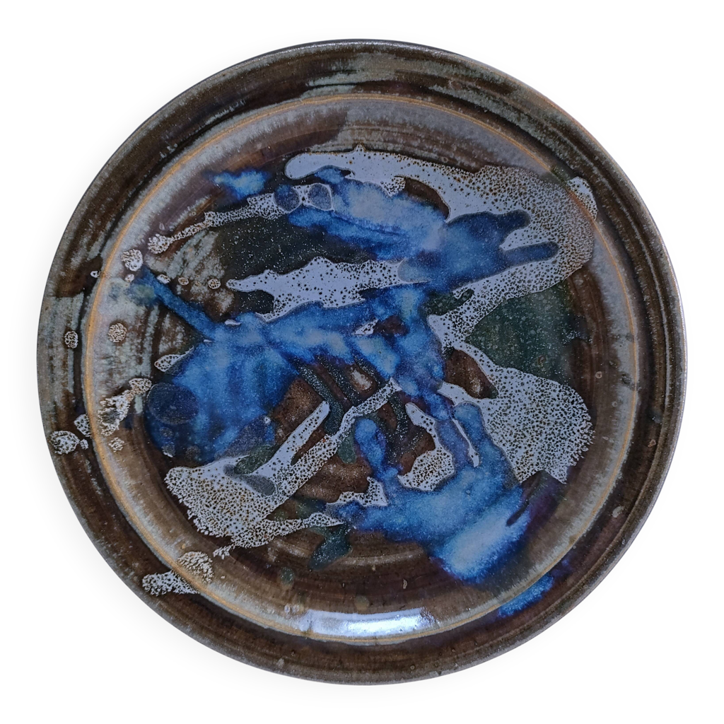 large enamelled stoneware plate signed mcb la borne | Selency