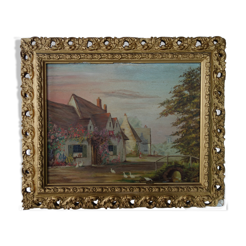 Tableau ancien cour de ferme | Selency