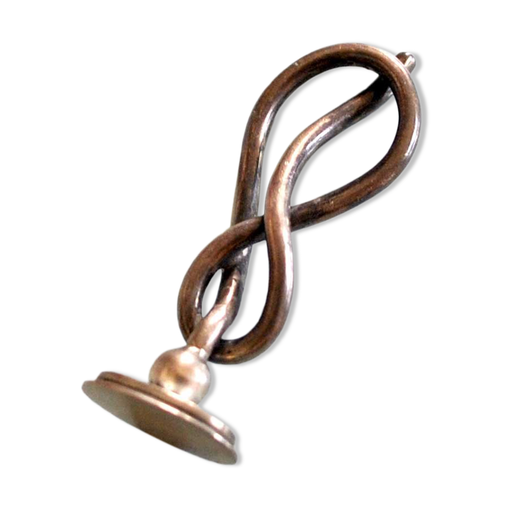 Sceau cachet à cire ancien en métal argenté en forme de caducée | Selency