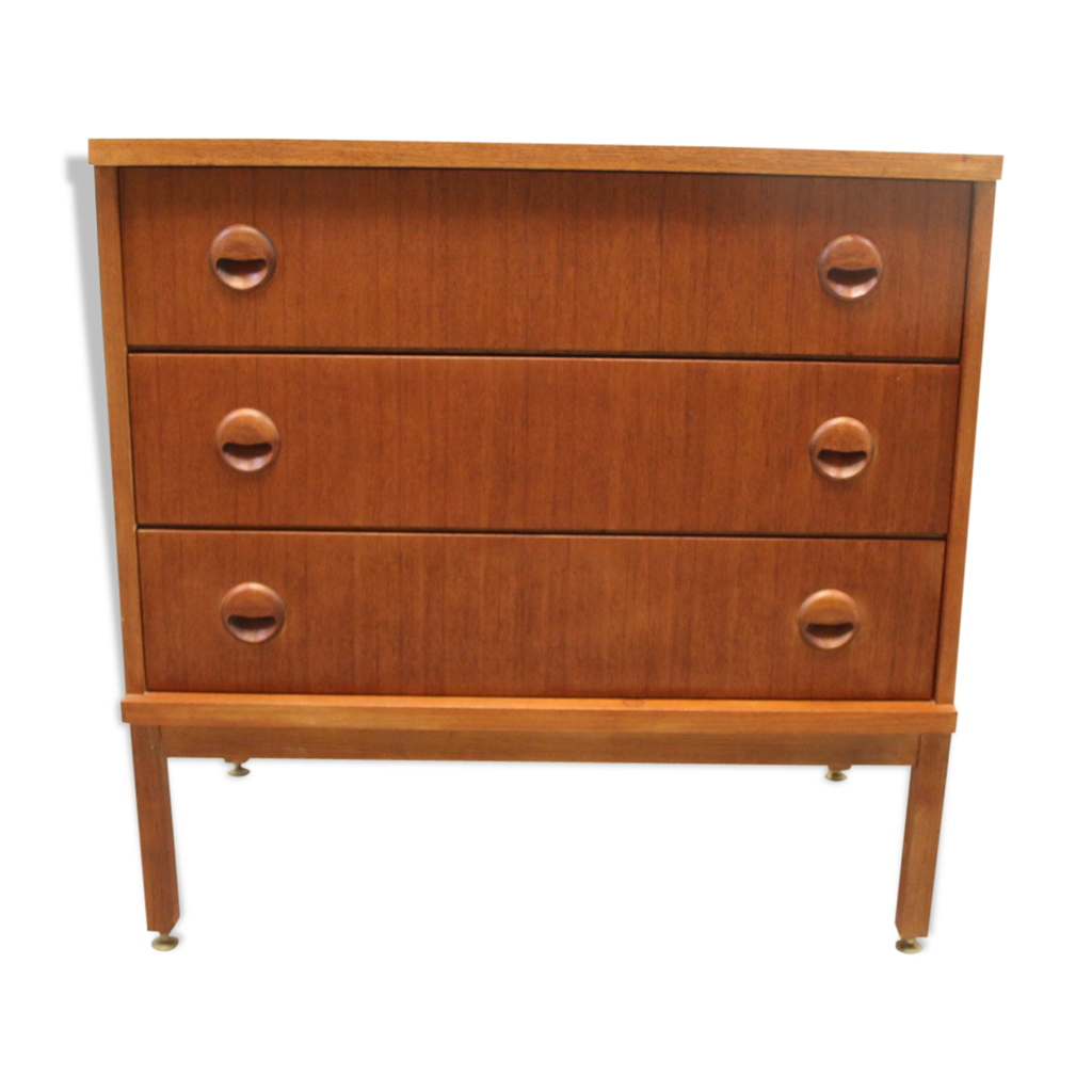 Commode en teck poignées rondes et pieds réglables | Selency