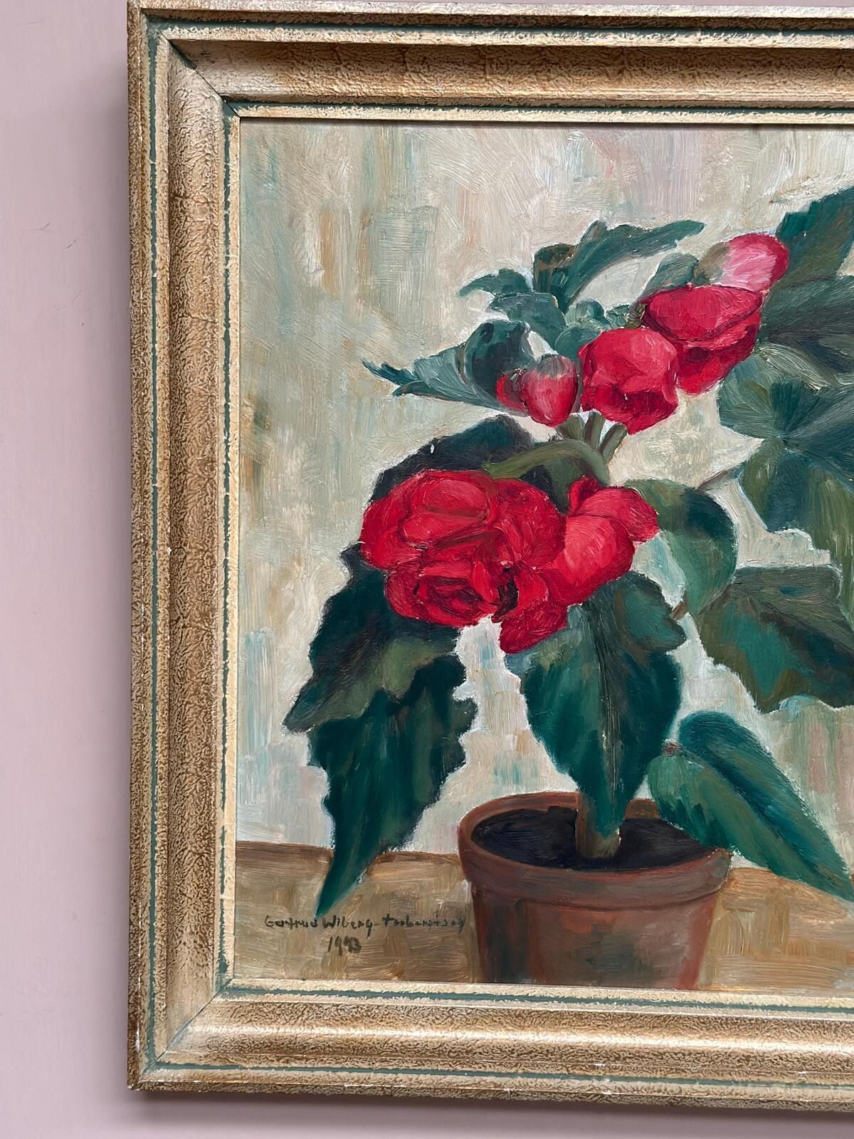 Huile sur panneau d'origine suédoise – « Fleur rouge dans un pot » par ...