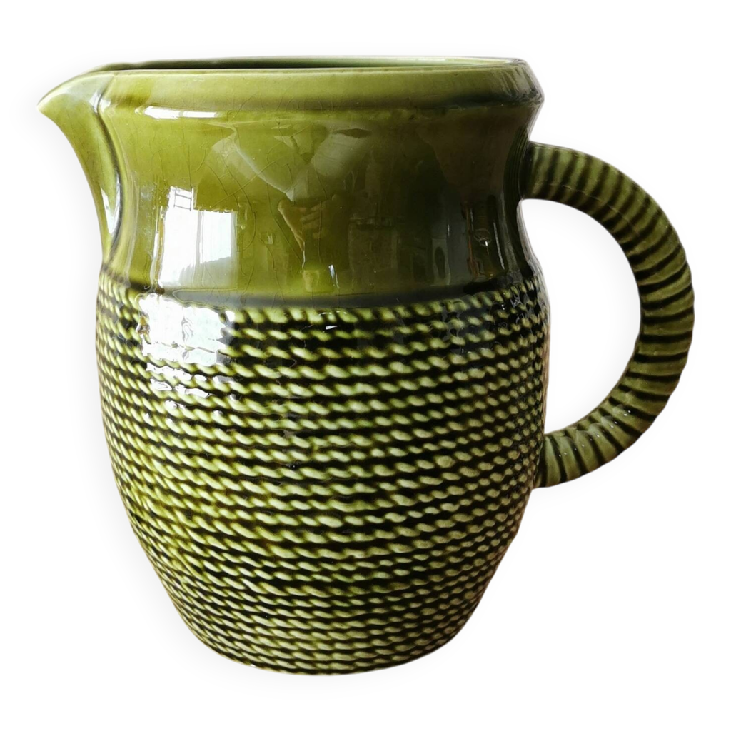 Pichet Sarreguemines Barbotine cordage verte. | Selency