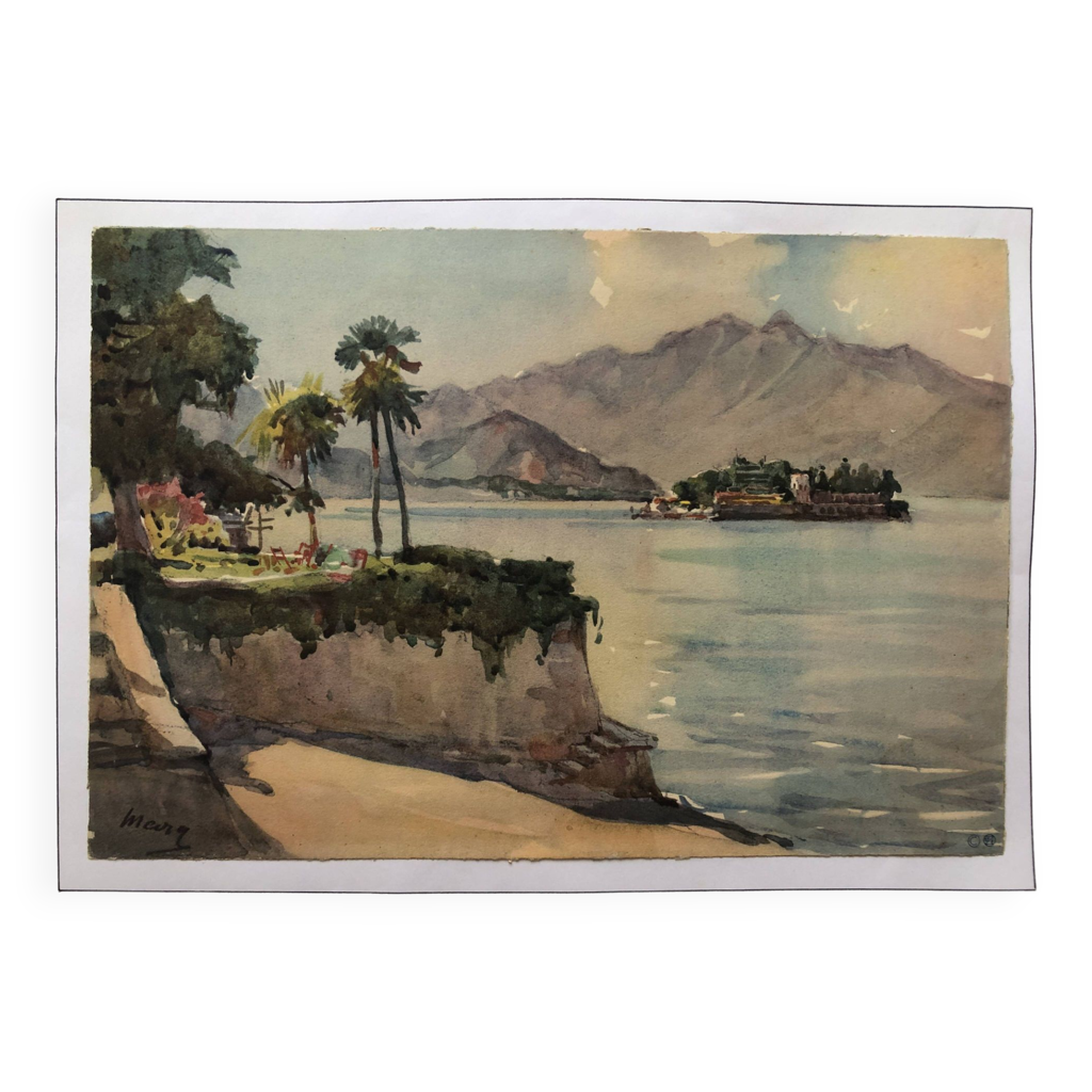Lithographie île isola bella, stresa italie de a. marc (n. markovitch ...