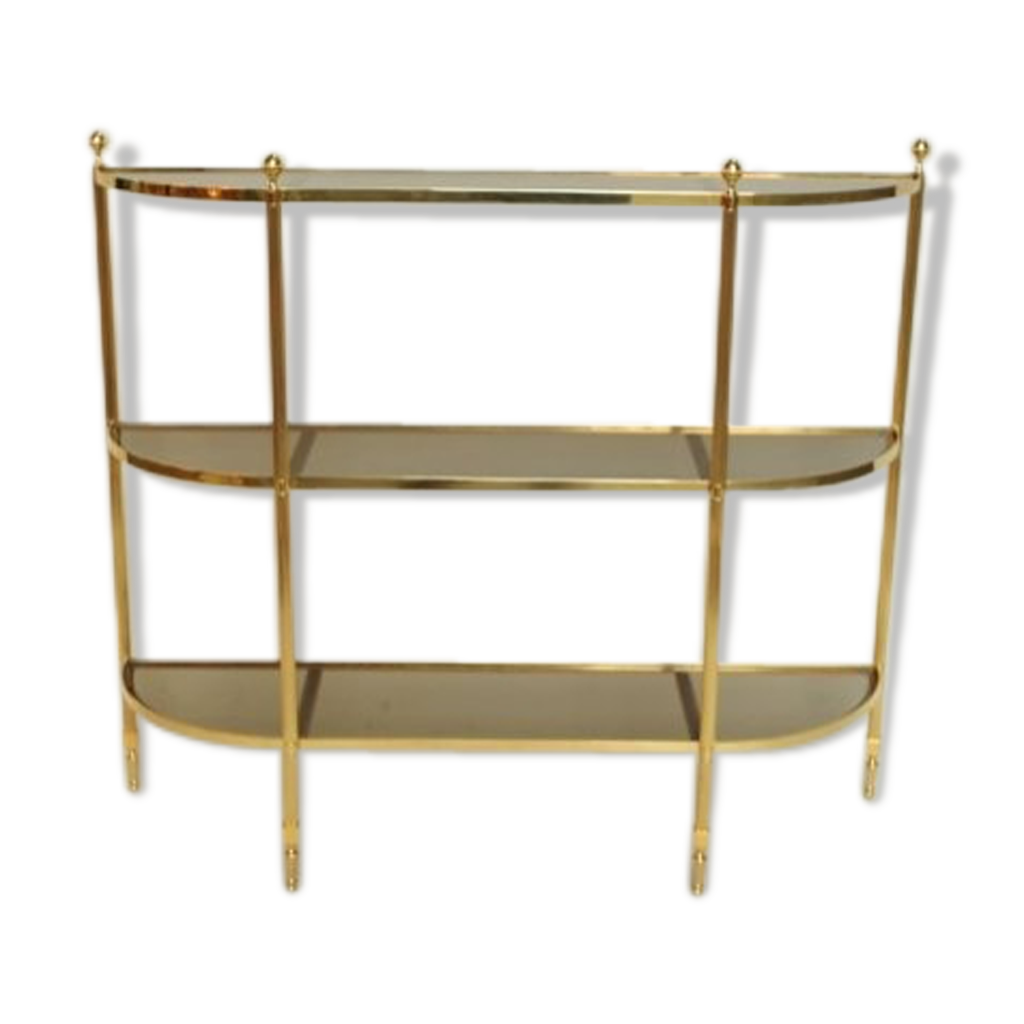 Console demi lune de style Louis XVI en laiton dore et verre fume, circa 1970 | Selency