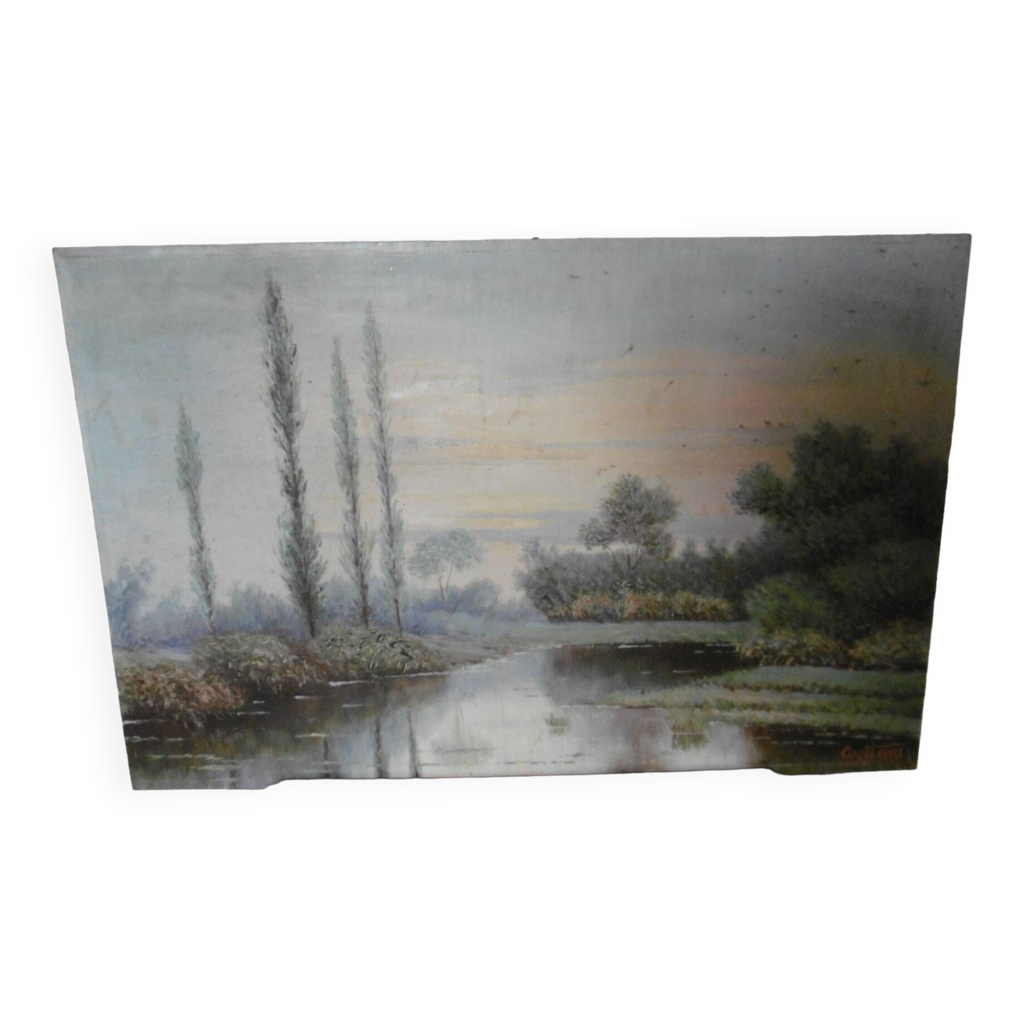 Huile sur panneau paysage ancien | Selency