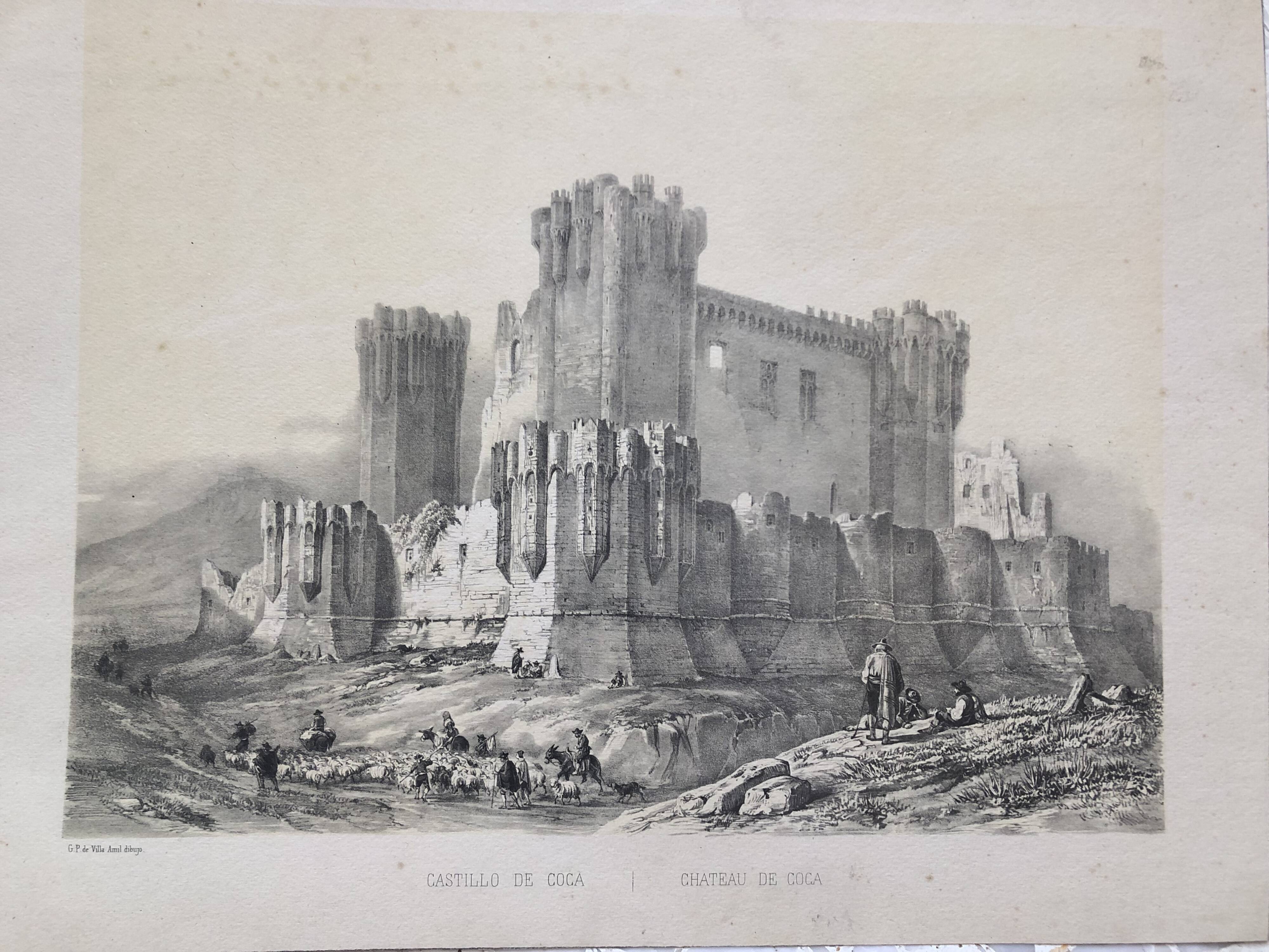 Gravure mi xix° chateau de coca castillo espagne, dessin villa-amil ...