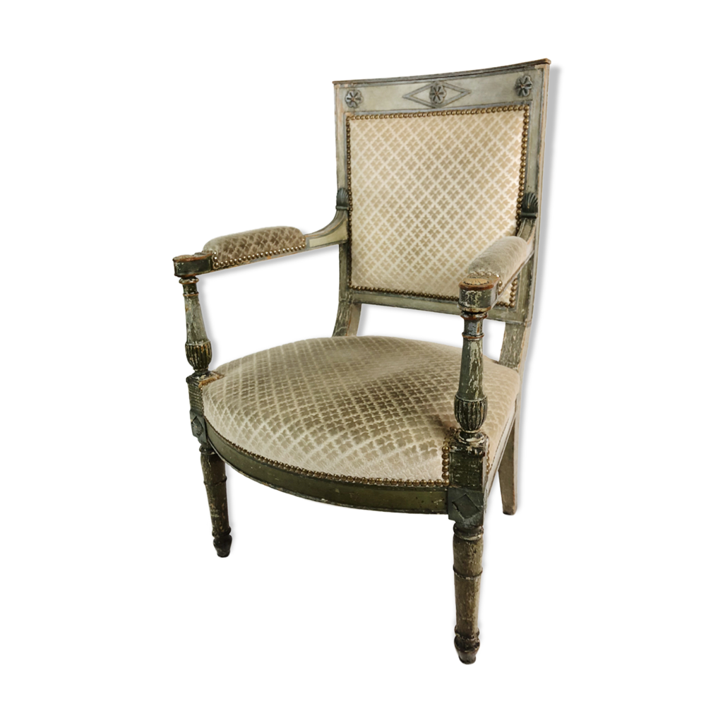 Fauteuil de style directoire en bois peint et tissu estampillé | Selency