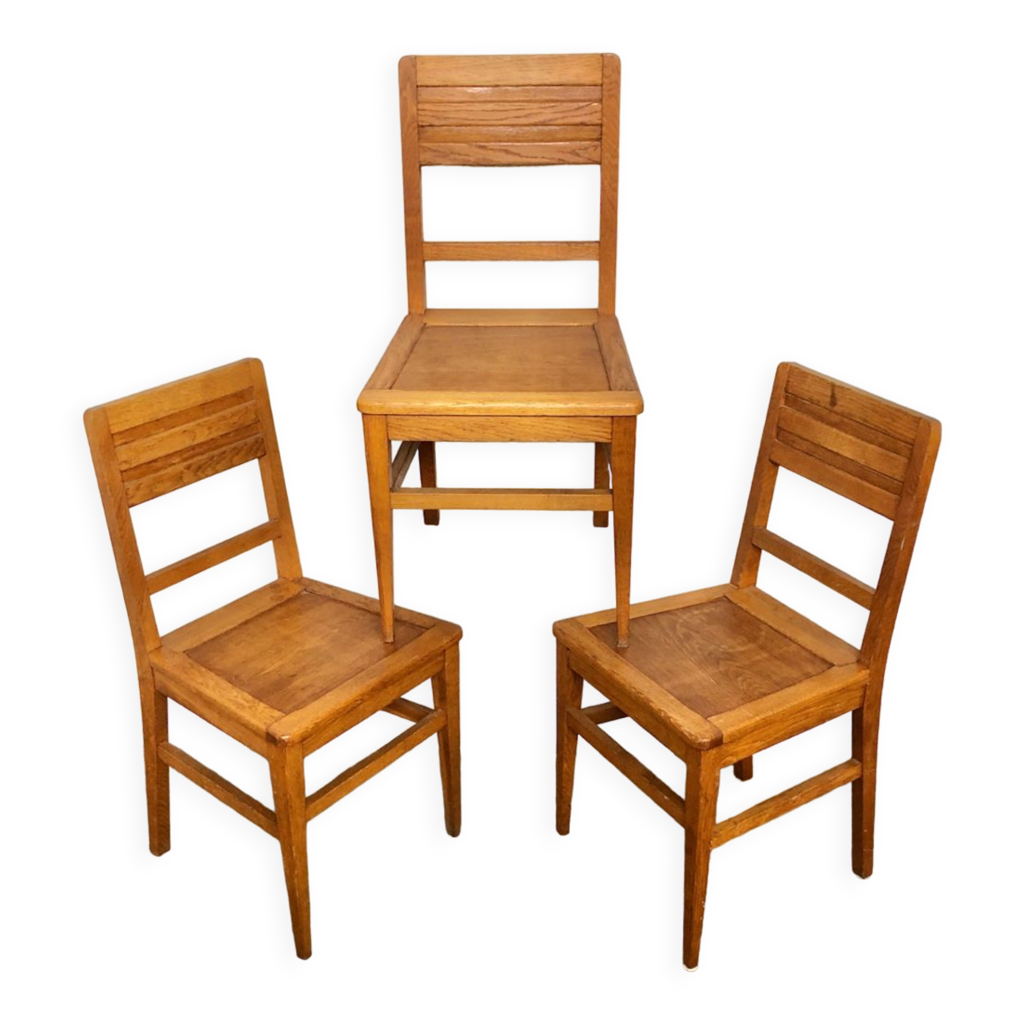 Set of 3 oak chairs from the 50s reconstruction period | Selency