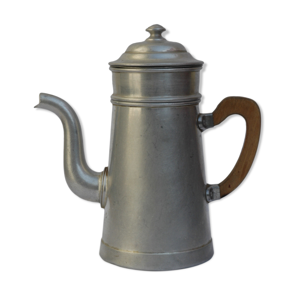 Cafetière vintage en aluminium et manche bois | Selency