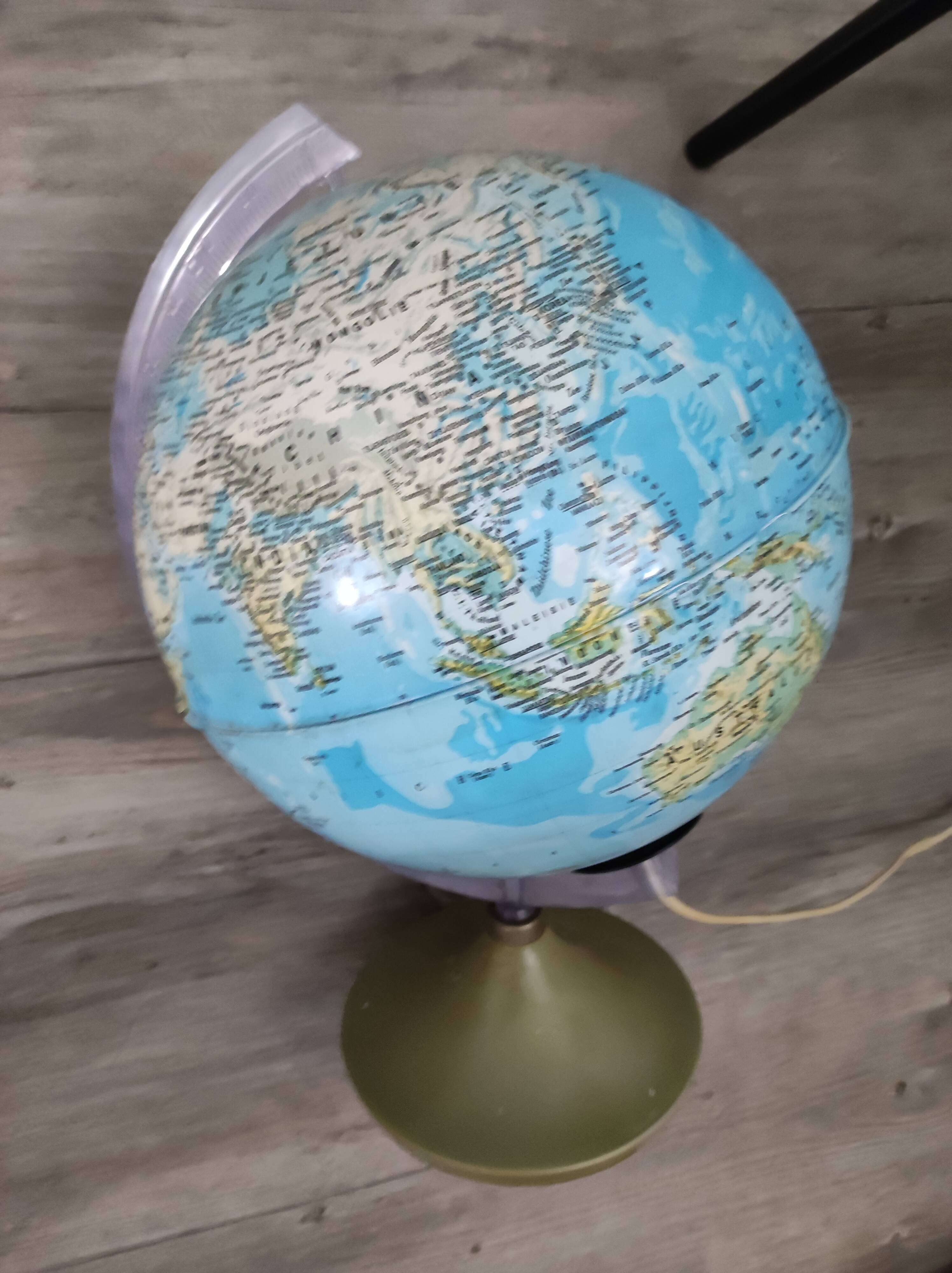 Globe terrestre lumineux mappemonde pied tulipe vintage Werelbol Italy ...