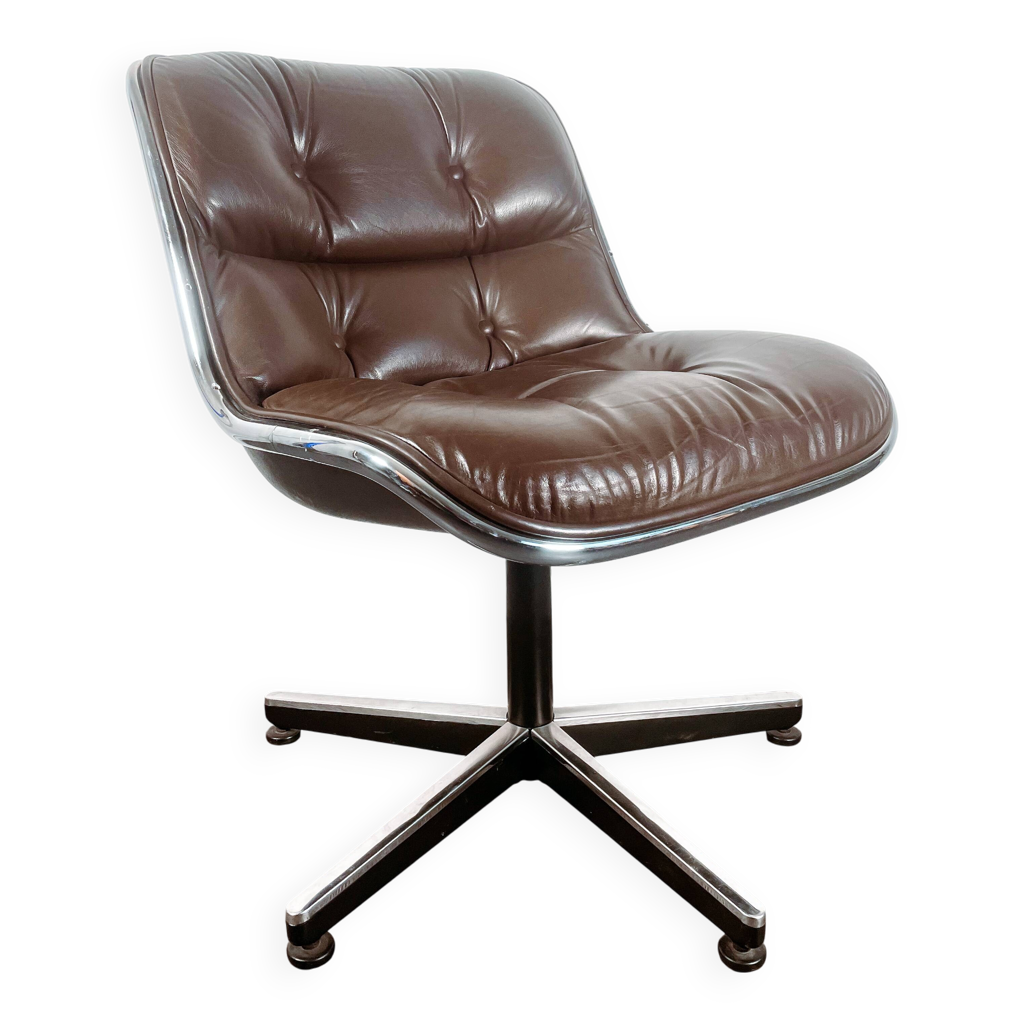 Fauteuil Charles Pollock KNOLL en cuir Marron | Selency
