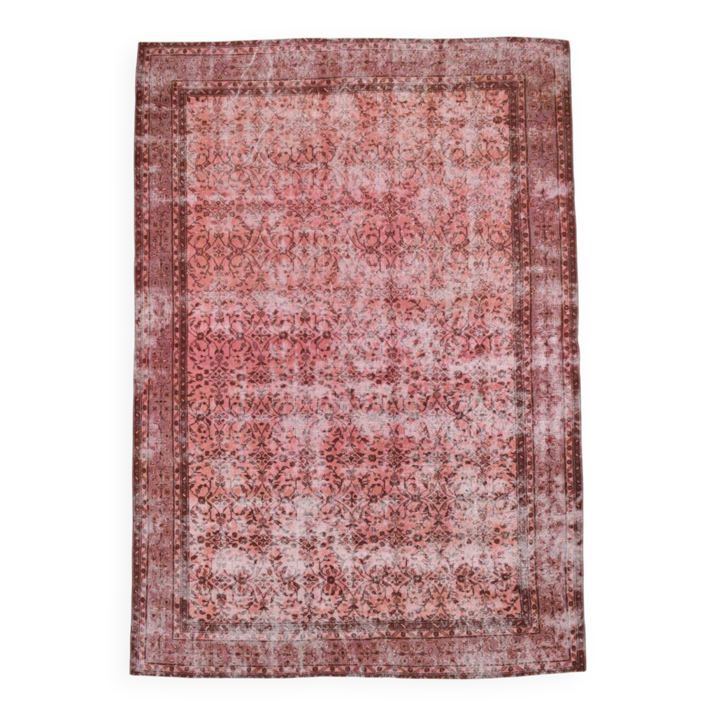 Grand tapis vintage à fleurs roses et rouges, 207 x 297 cm | Selency