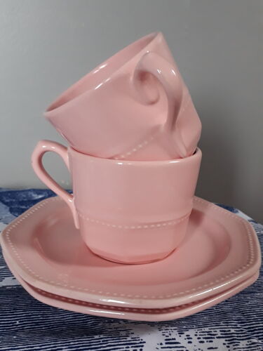 Duo De Tasses Et Sous Tasse Rose Poudré Manufacture Longchamp Année 80