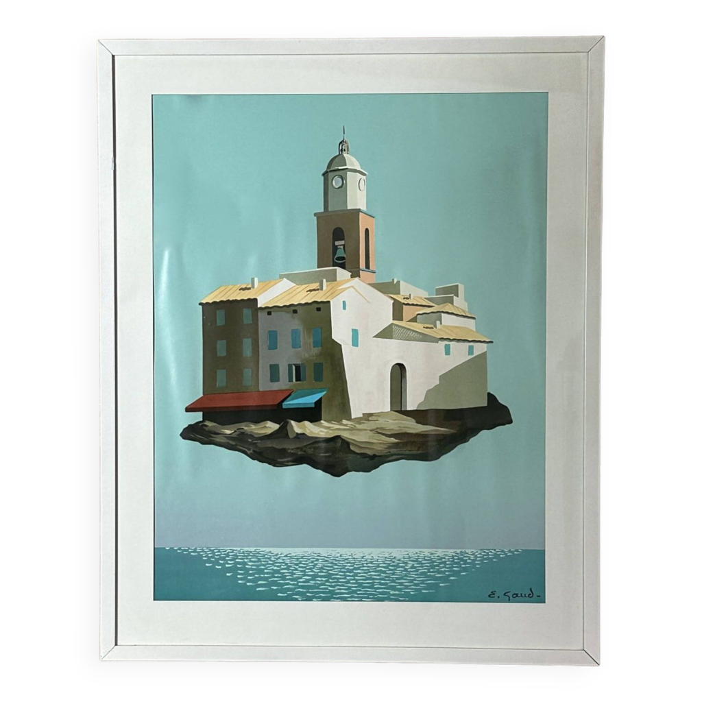 Affiche / lithographie Saint Tropez par Emile GAUD 1980'S | Selency